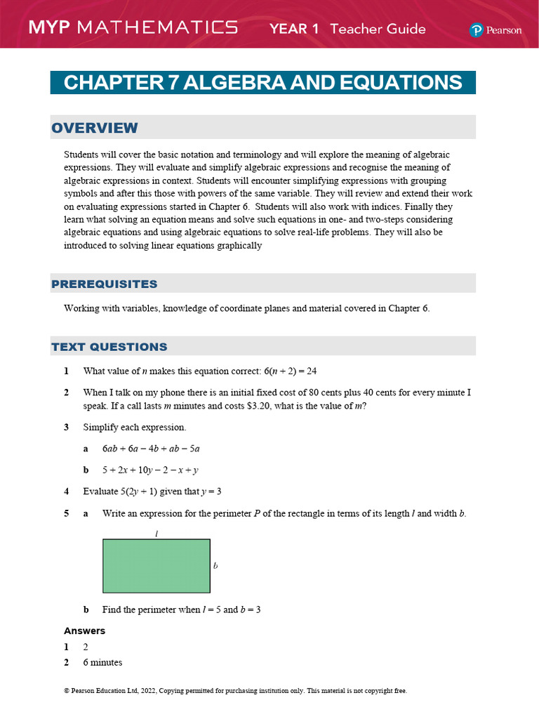 MYP Maths Teacher Guide Year1 Chapter 7 Sample | PDF