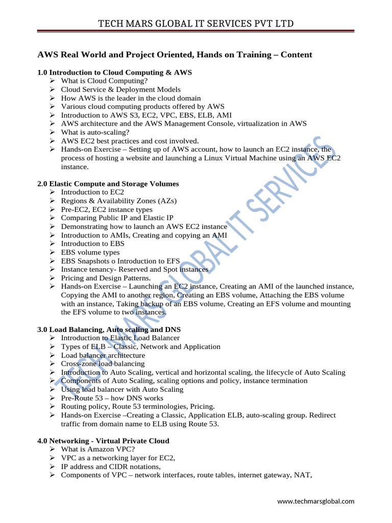 AWS Real World and Project Oriented Course Content | PDF