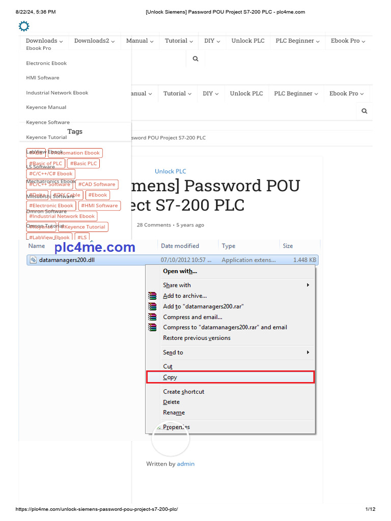 (Unlock Siemens) Password POU Project S7-200 PLC | PDF