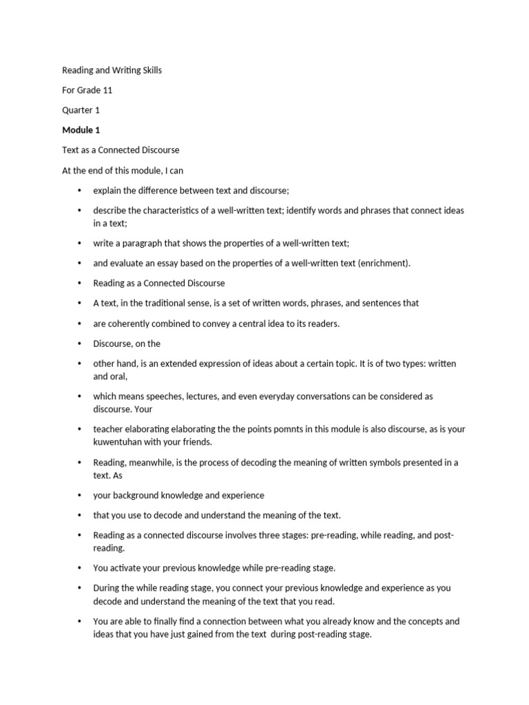 Reading and Writing Handouts | PDF