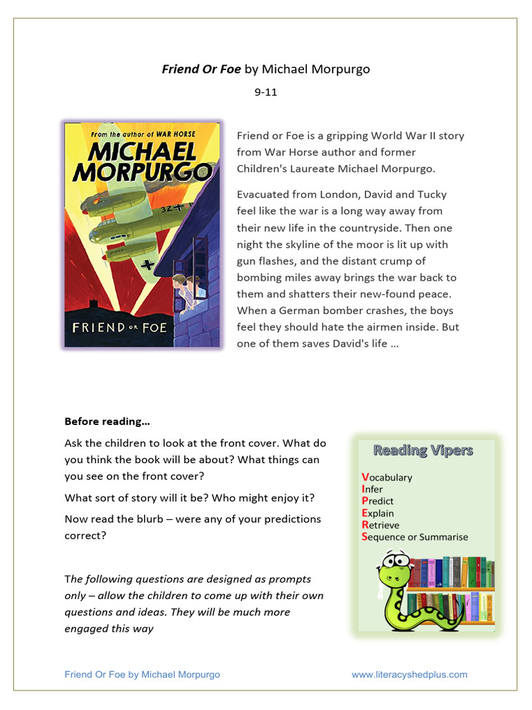 Friend or Foe by Michael Morpurgo 9-11 - VIPERS Discussion Guide | PDF
