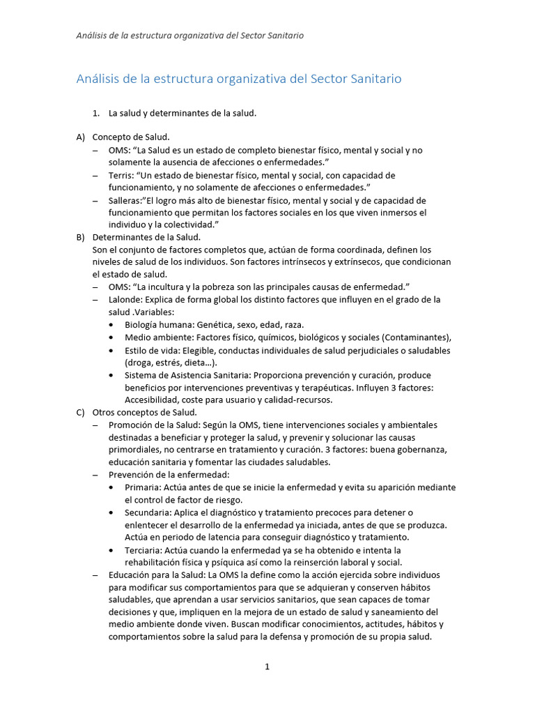 1.an Lisis de La Estructura Organizativa Del Sector Sanitario | PDF