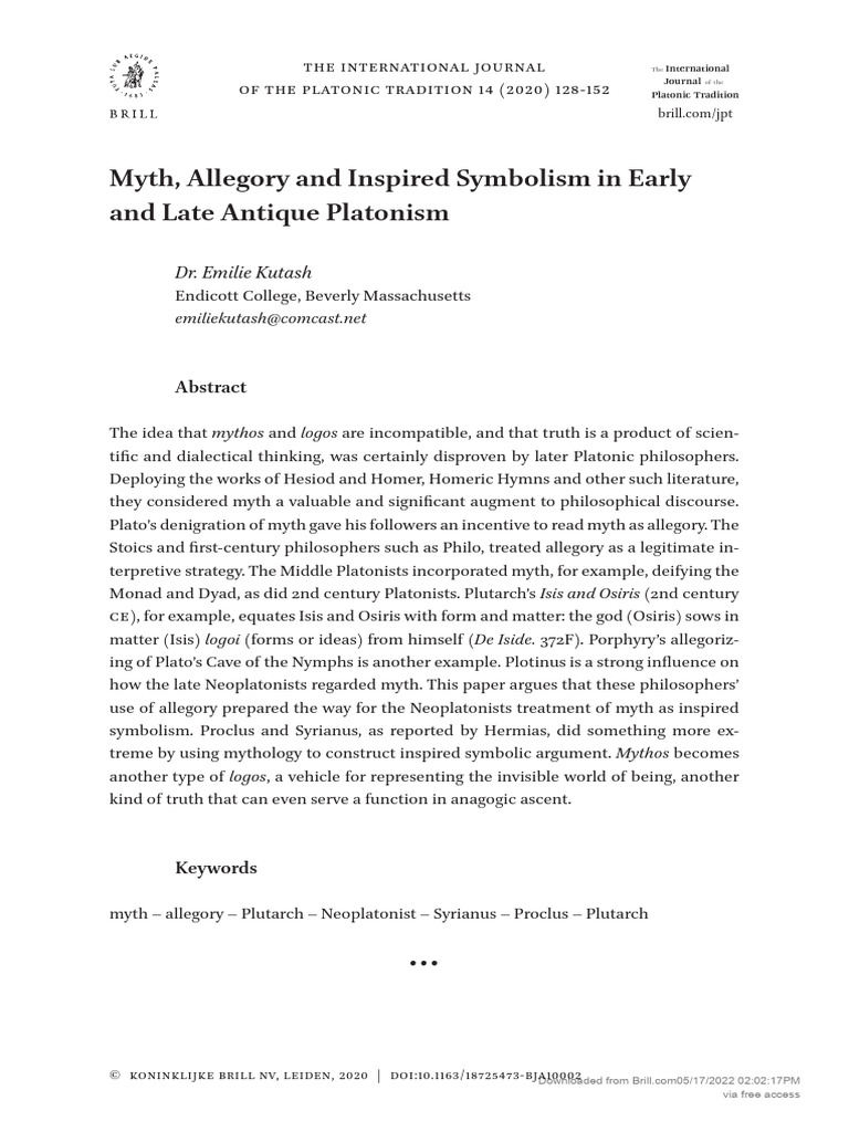 (18725473 - The International Journal of The Platonic Tradition) Myth, Allegory and Inspired ...