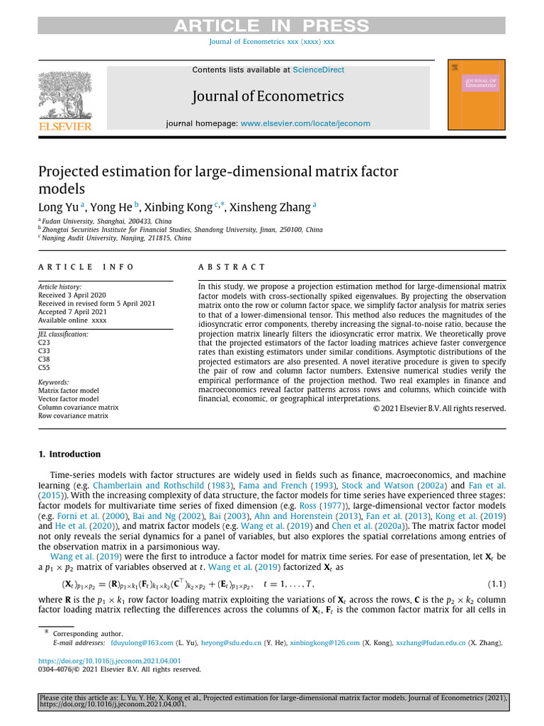 Projected Estimation For Large-Dimensional Matrix Factor | PDF