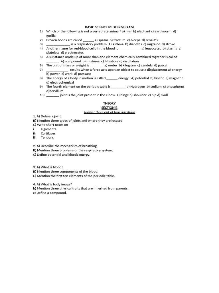 Basic Science First Term Exam JSS 2 | PDF | Science & Mathematics