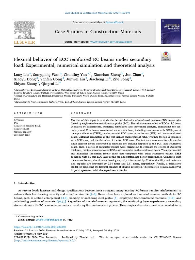 Flexural Behavior of ECC Reinforced RC Beams Under Secondary | PDF