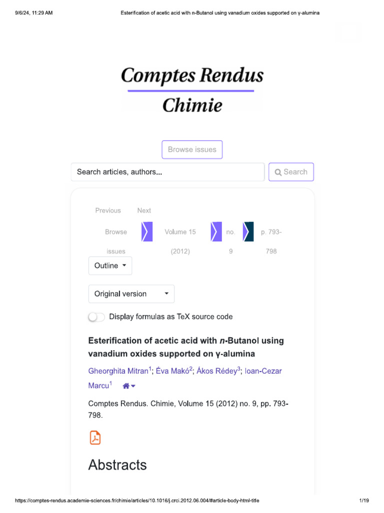 Catalyst For Esterification | PDF | Chemistry | Technology & Engineering