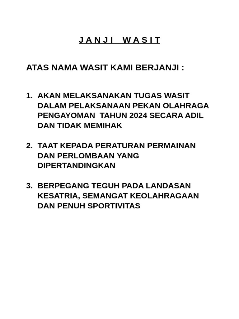 Janji Wasit Dan Atlet | PDF