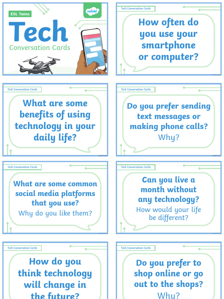 T 1691737183 Esl Tech Conversation Cards Teens A2 b1 - Ver - 1 | PDF