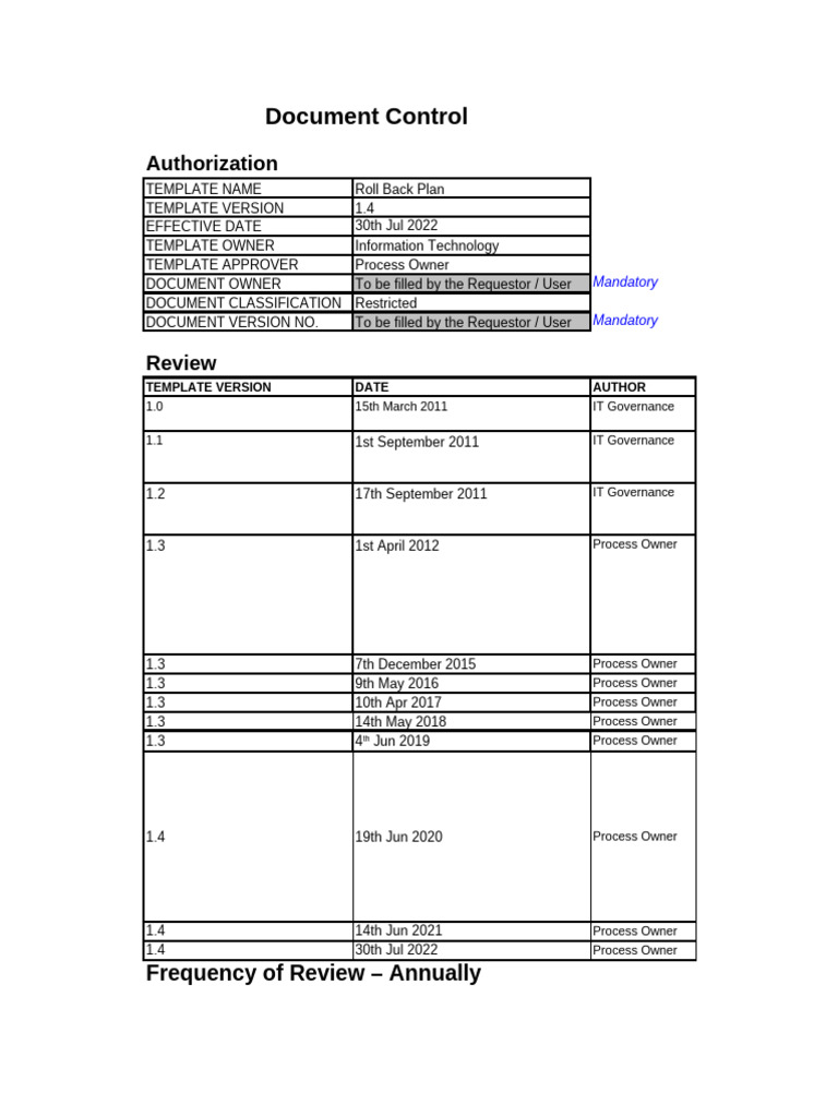 Roll Back Plan Ver 1.4 | PDF