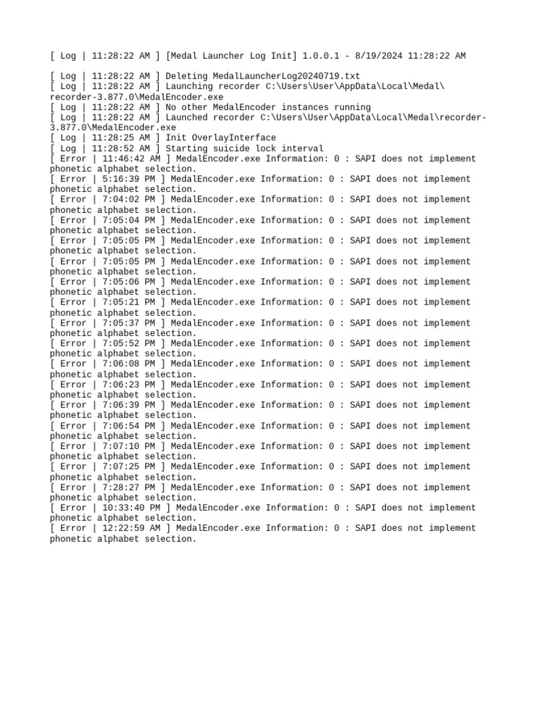 Medal Launcher Log 20240819 | PDF