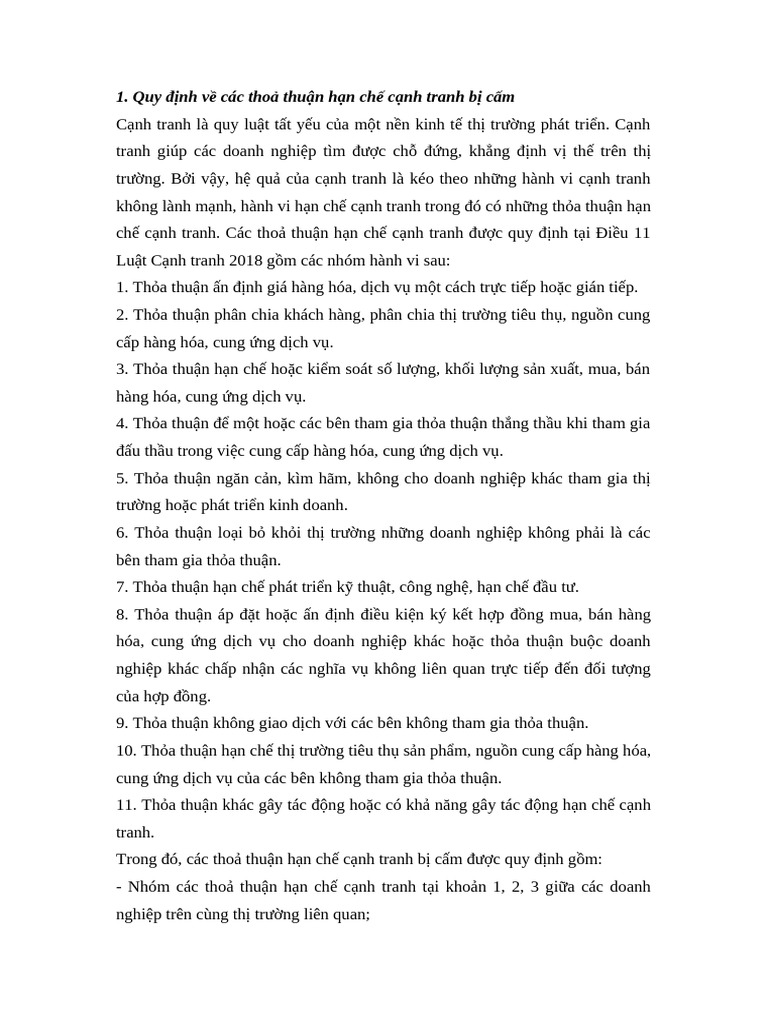 Hành vi hạn chế cạnh tranh bị cấm | PDF