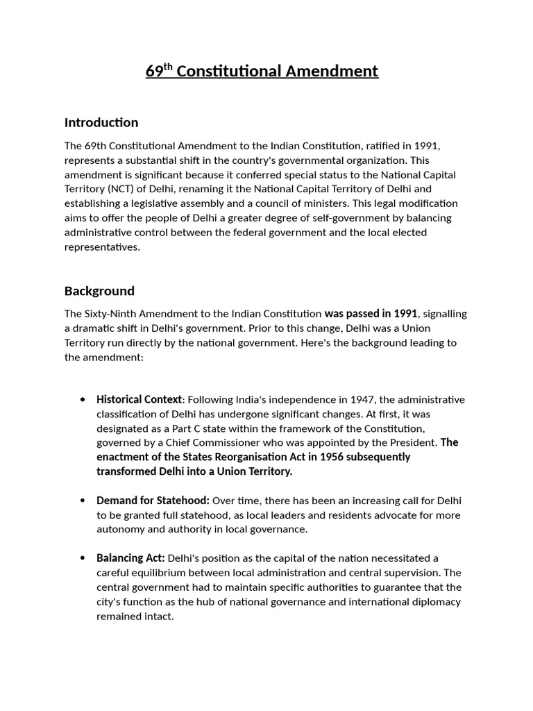 69th Constitutional Amendment. - Sarthak Sharma | PDF