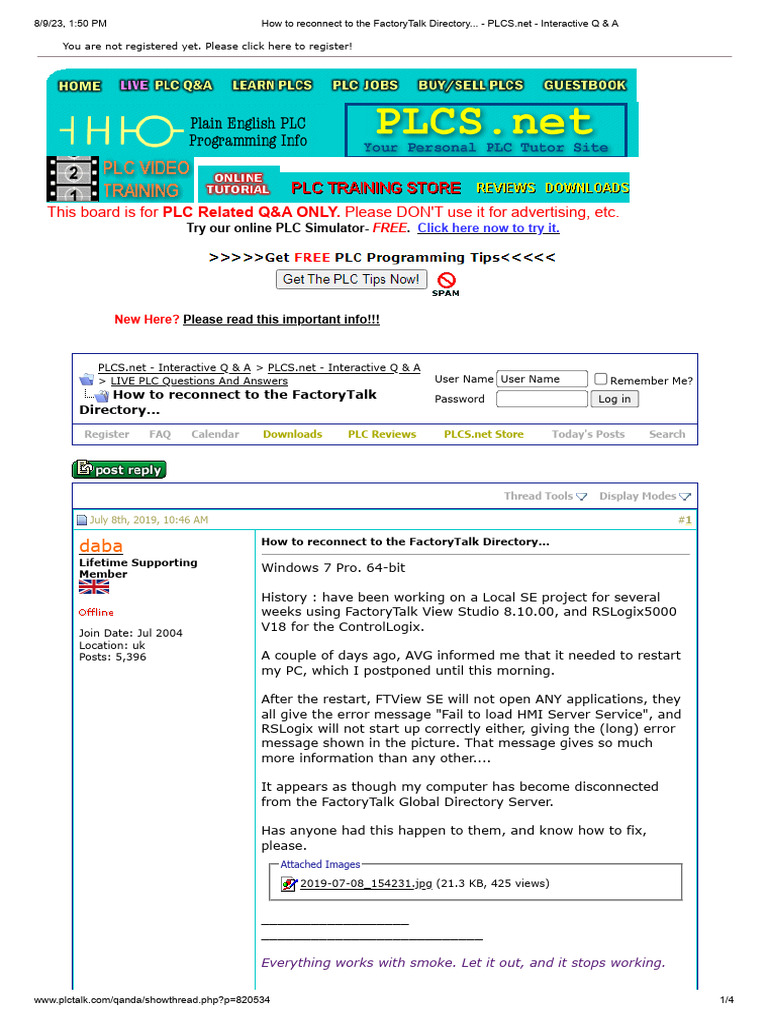 How To Reconnect To The FactoryTalk Directory... - PLCS - Net ...