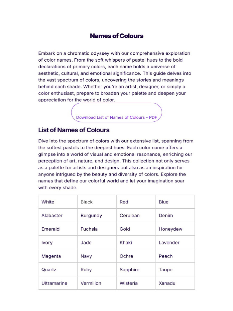 Color Names Activity | PDF