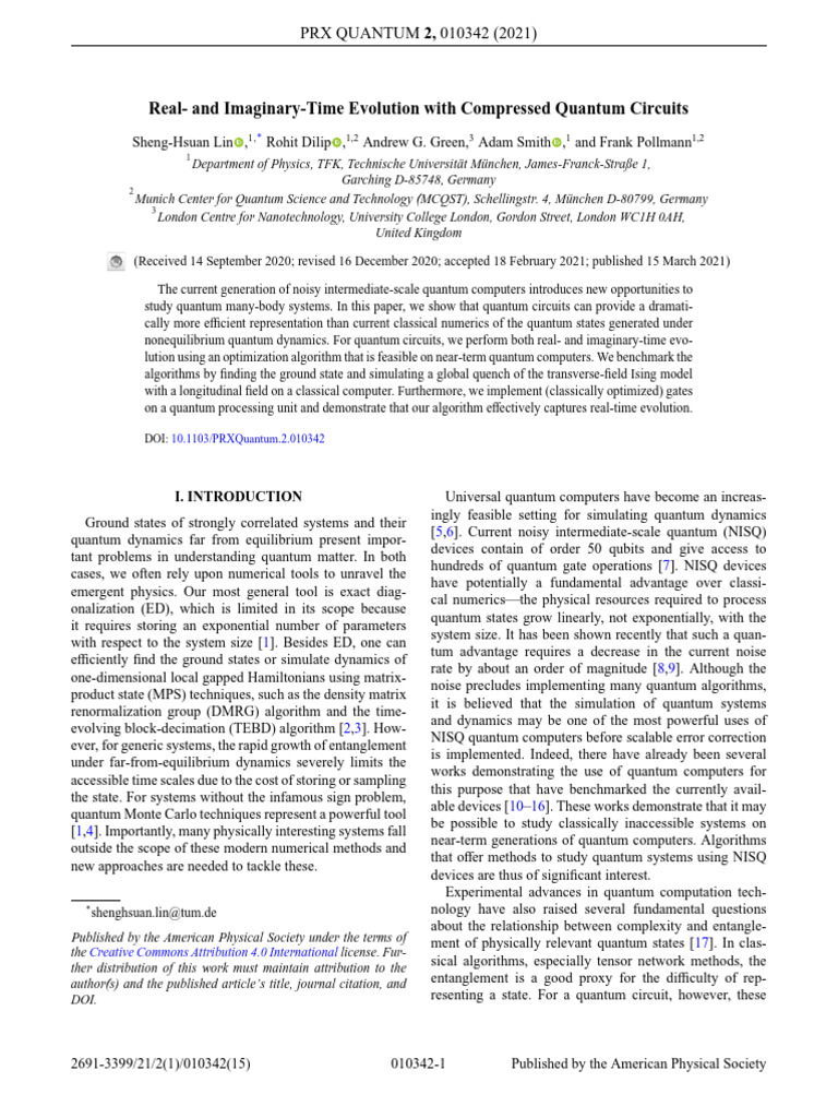 Real-And Imaginary-Time Evolution With Compressed Quantum Circuits | PDF
