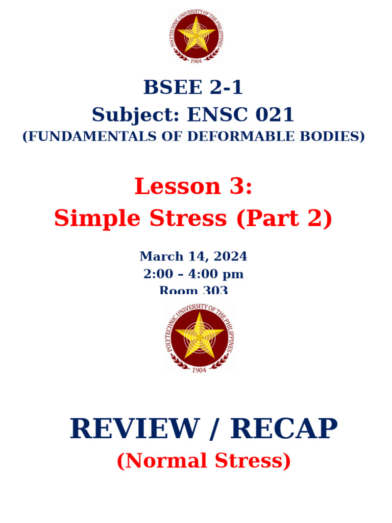 Lesson 3 Simple Stress Part 2 March 14 2024 | PDF