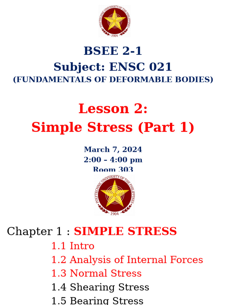 Lesson 2 Simple Stress Part 1 March 7 2024 | PDF