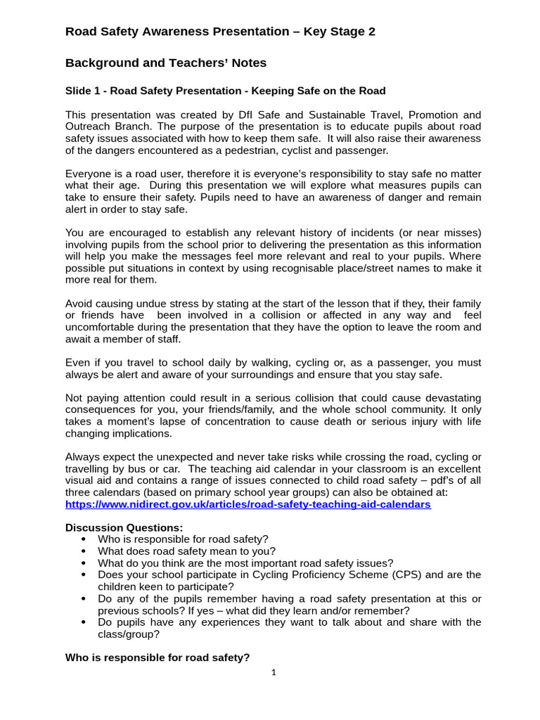 Road Safety Awareness Presentation (Key Stage 2 - Keeping Safe On The ...