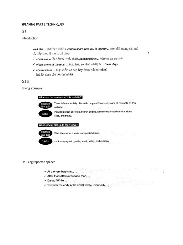 SPEAKING PART 2 TECHNIQUES | PDF
