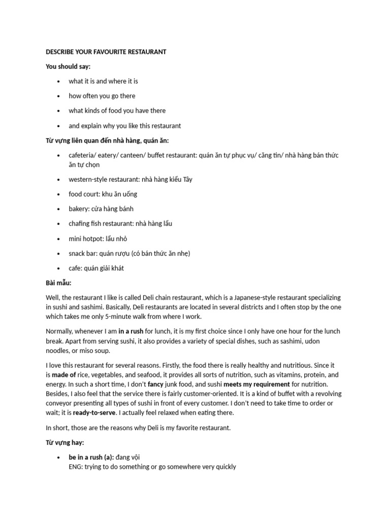Describe Your Favourite Restaurant | PDF