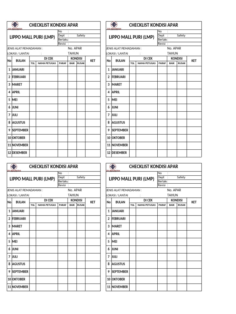 Ceklist Apar (Kecil) | PDF