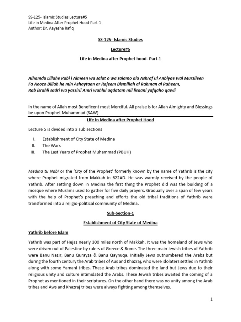SS-125 - Islamic Studies Eng Lecture 5 1 | PDF | Medina | Travel
