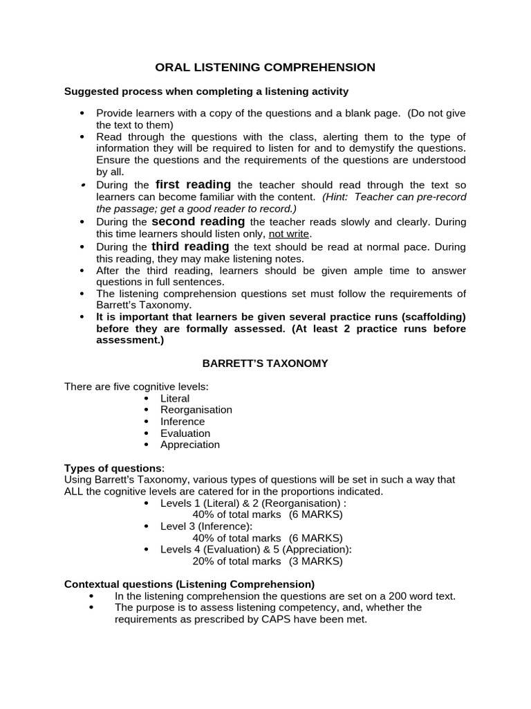 1 1 Oral Listening Comprehension Pdf