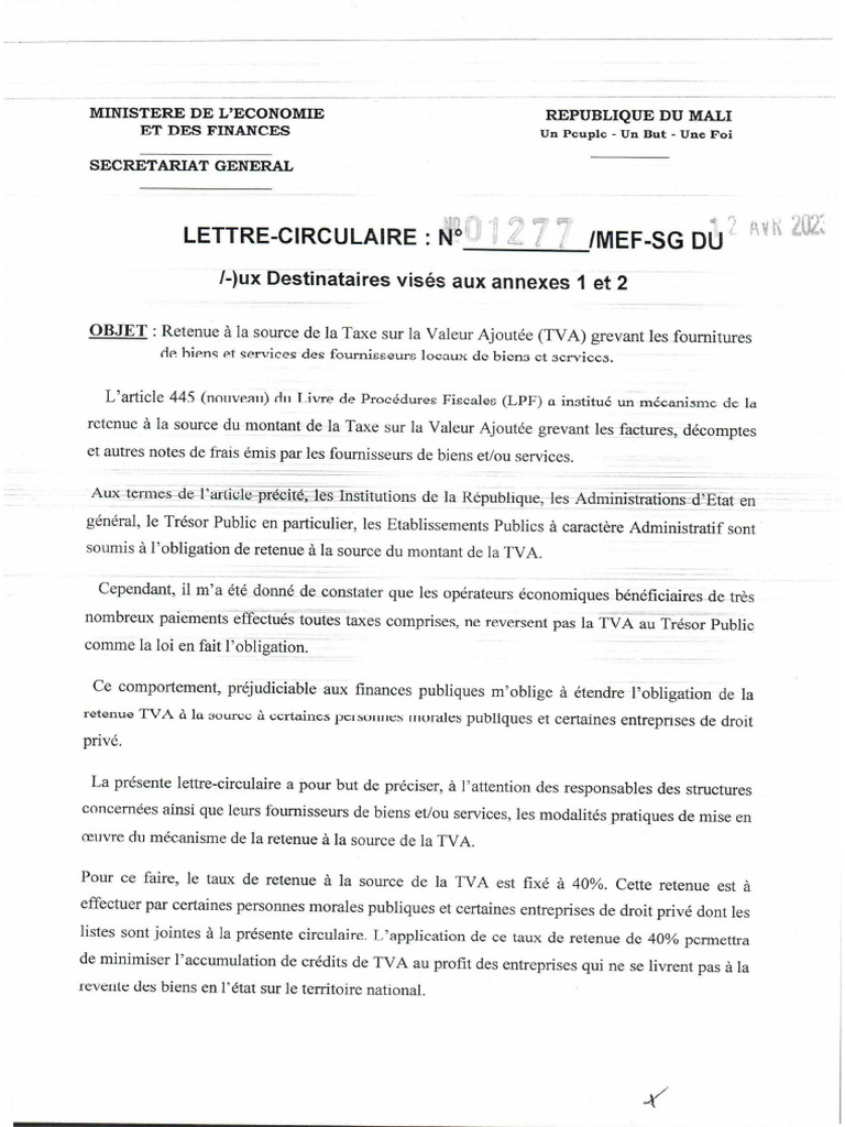 lettre-circulaire-retenue-TVA | PDF