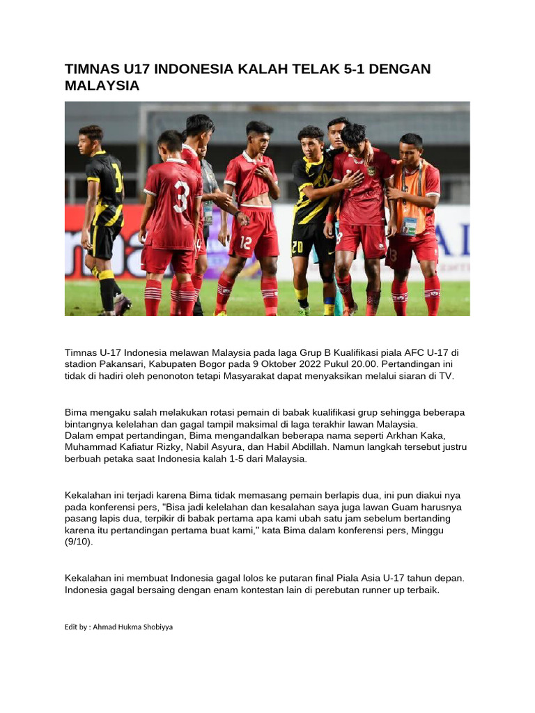 Timnas U17 Indonesia Kalah Telak 5 Ahmad Hukma Shobiyya | PDF