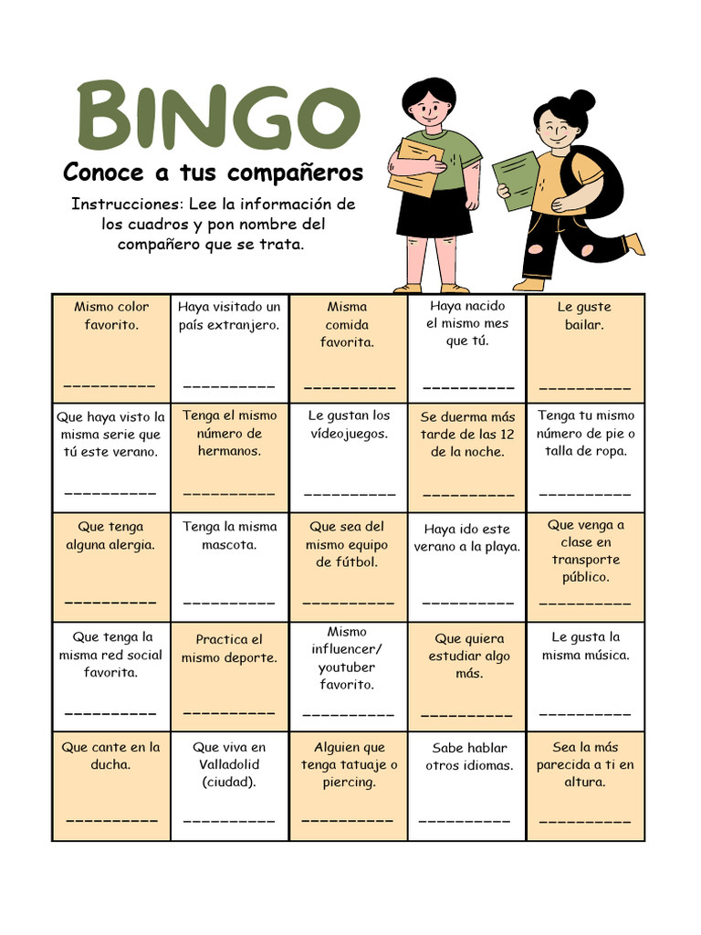 Bingo Conoce A Tus Compañeros de Clase Regreso A Clases Minimalista ...