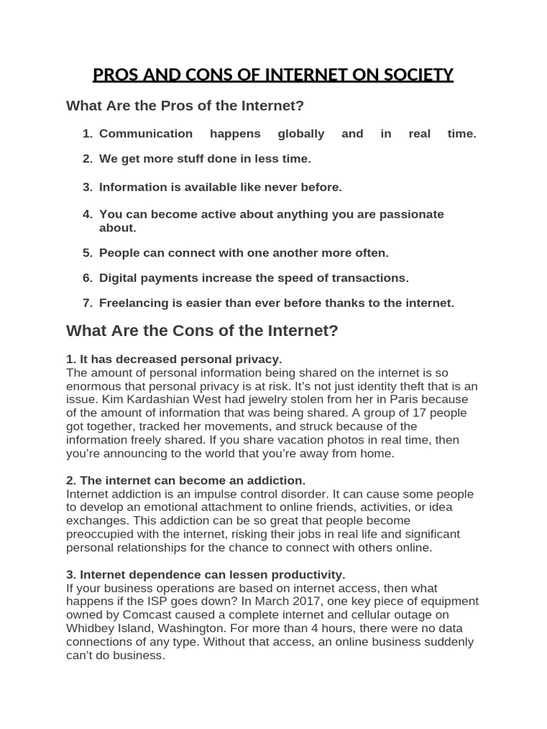 pros and cons - internet | PDF