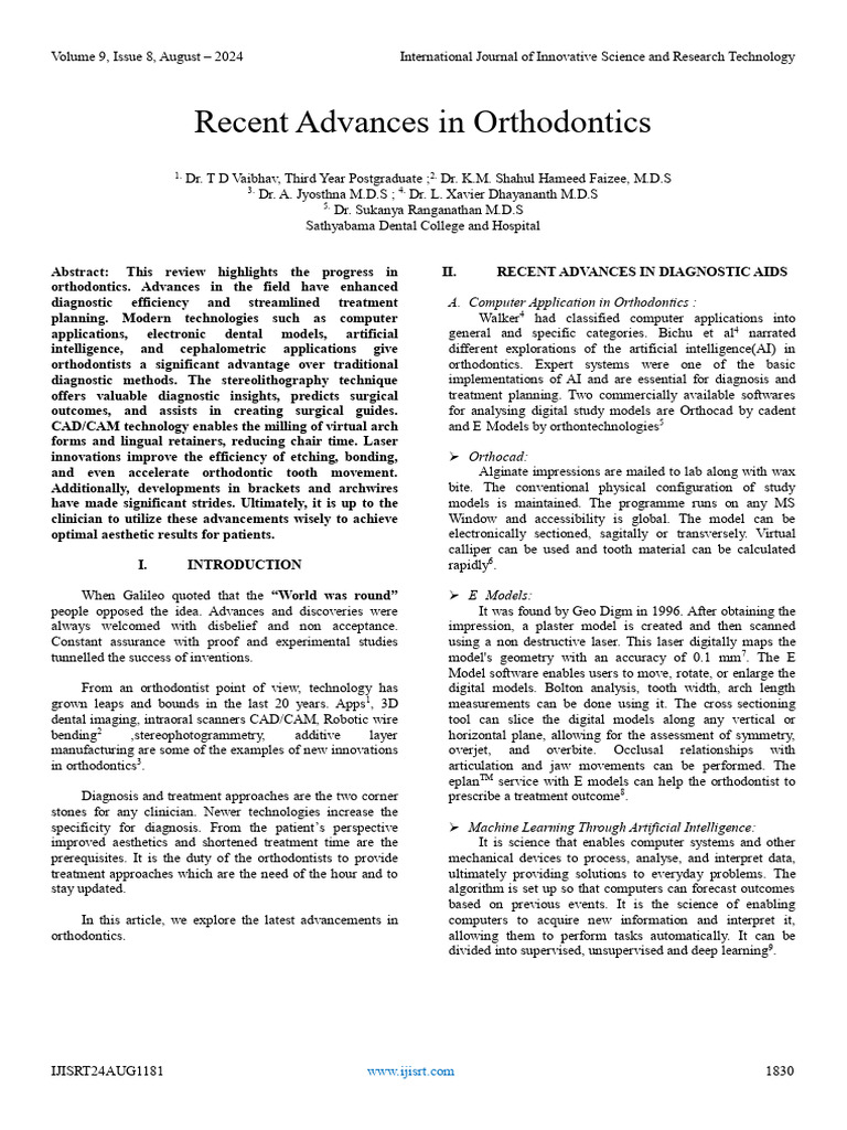 Recent Advances in Orthodontics 2024 | PDF | Orthodontics