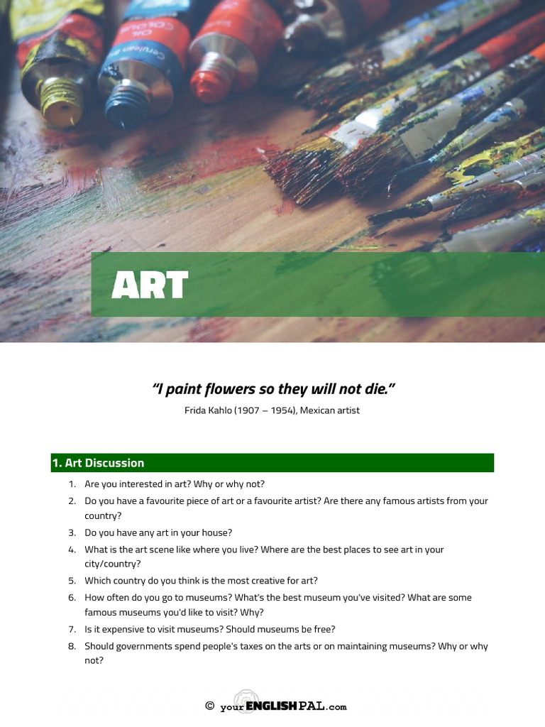 Your English Pal ESL Lesson Plan Art Student v4 | PDF
