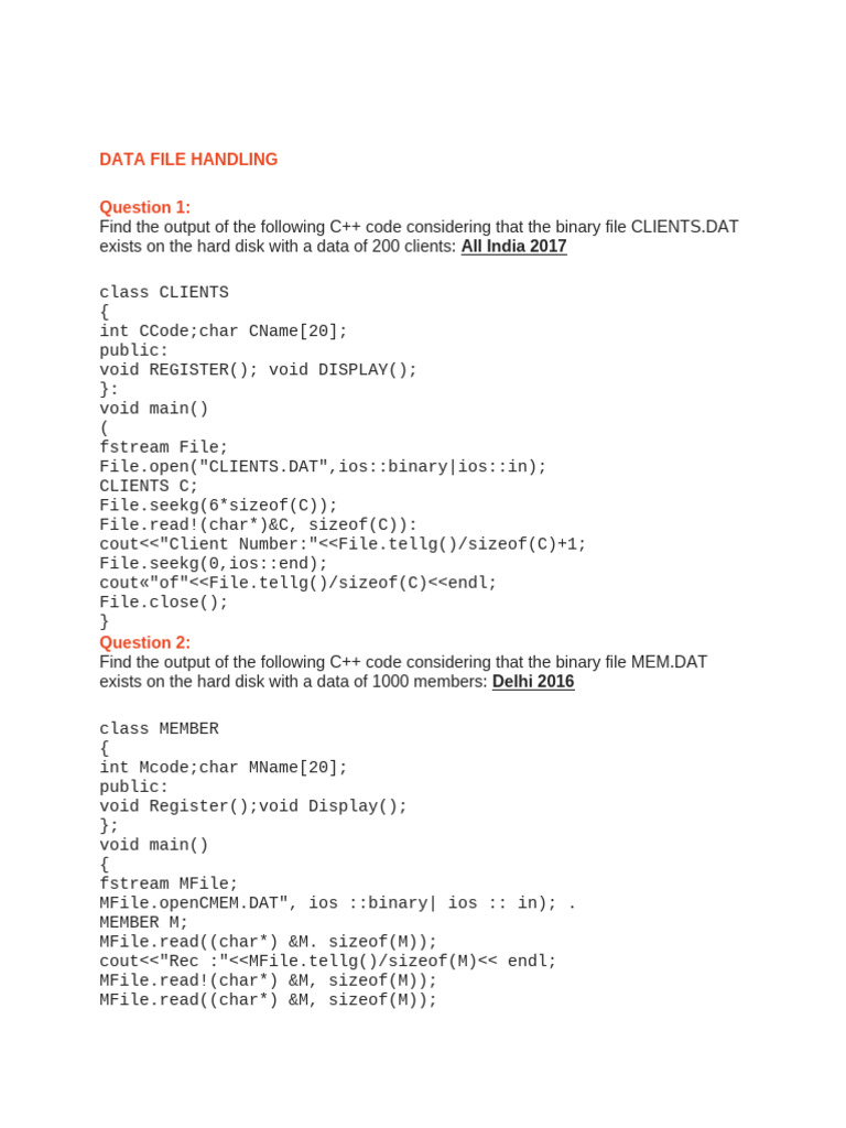 Data File Handling Assignment | PDF