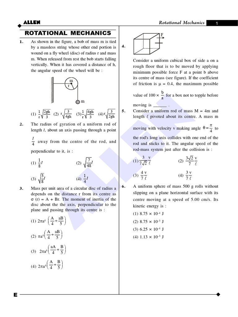 Rotational-Mechanics Worksheet 3 | PDF