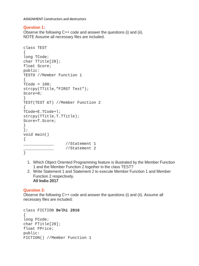 ASSIGNMENT Constructors and Destructors | PDF ASSIGNMENT Constructors and Destructors | PDF