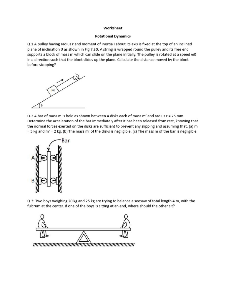 Rotational Dynamics Worksheet 1 | PDF