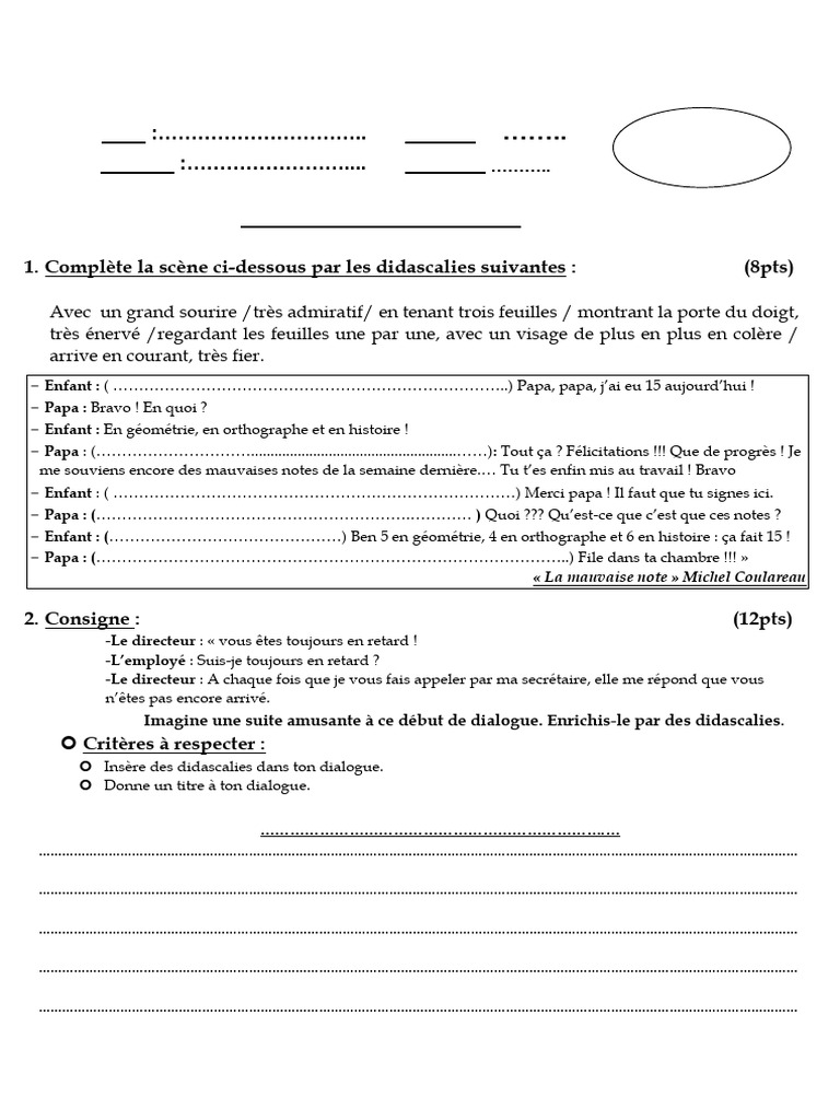 Contrôle N°:2 (Semestre II) : Nom: .. Classe: Prénom: .... Numéro | PDF