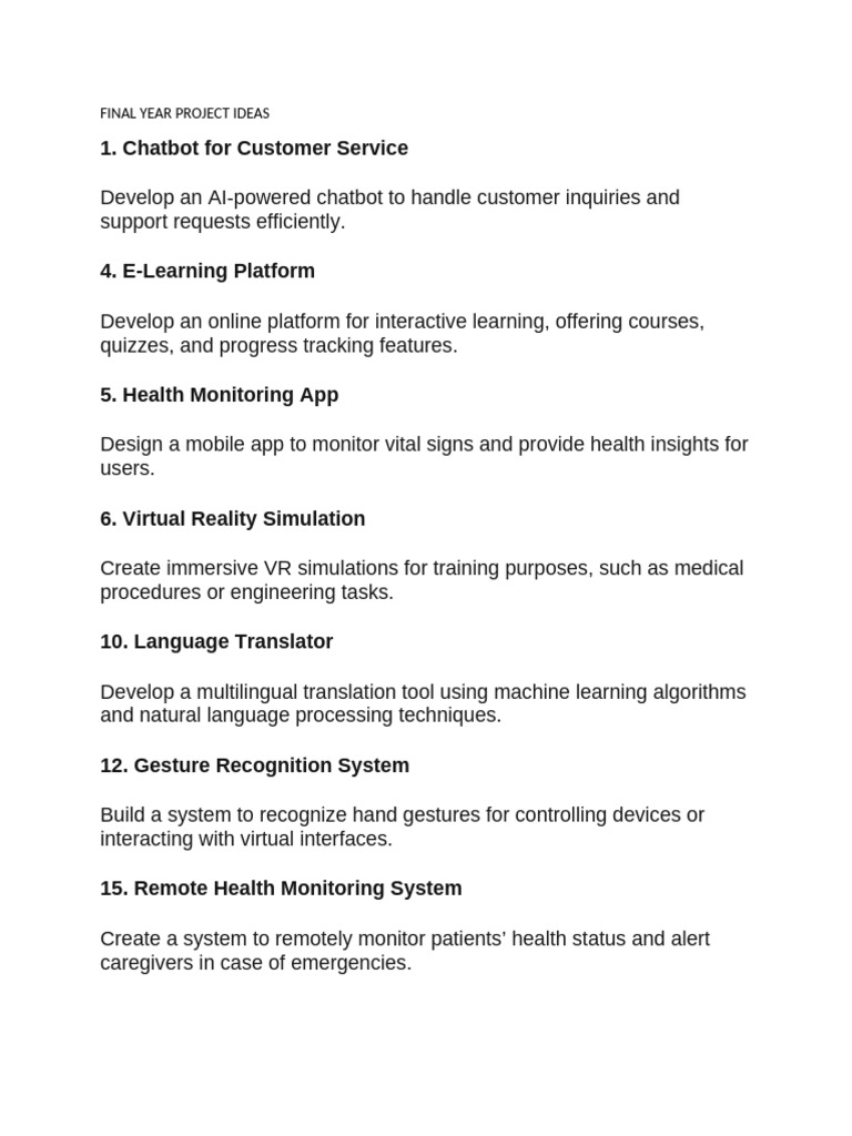 FINAL YEAR PROJECT IDEAS | PDF