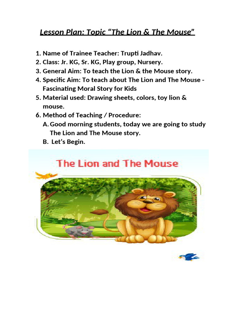 Lesson Plan Lion & Mouse | PDF