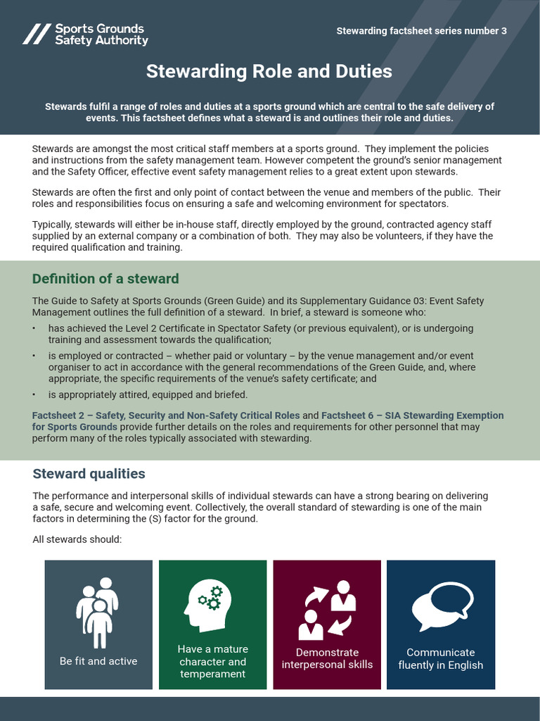 Factsheet 3 Stewarding Roles and Duties 1 | PDF | Business | Finance ...
