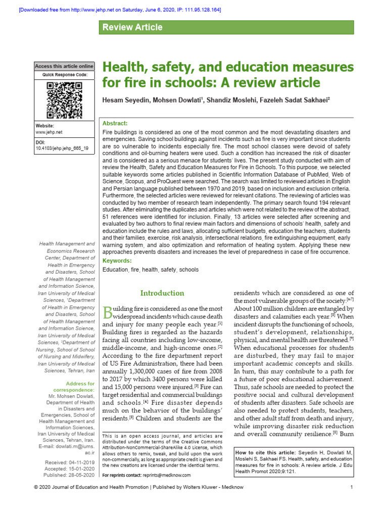 Health Safety and Education Measures For Fire in S | PDF