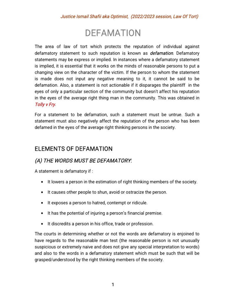 DEFAMATION | PDF