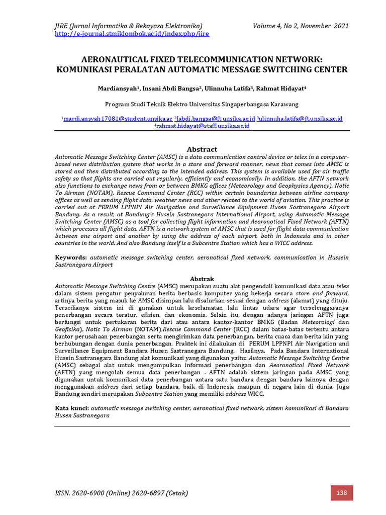 Aeronautical Fixed Telecommunication Network: Komunikasi Peralatan ...
