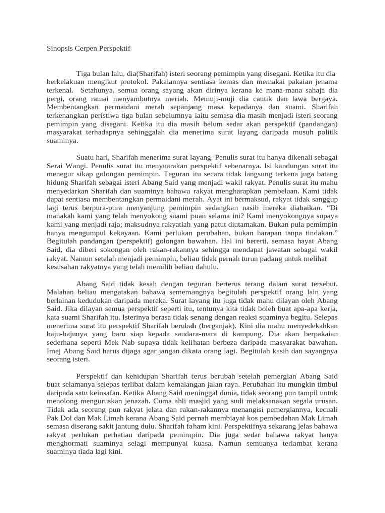 Sinopsis Cerpen Perspektif | PDF