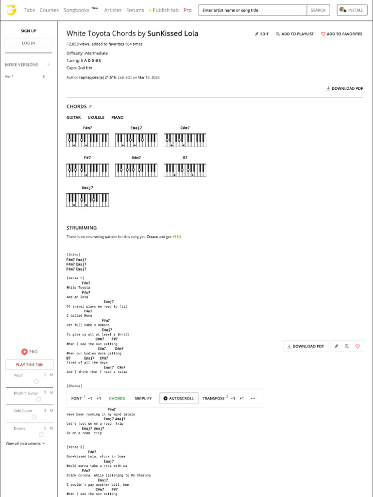 White Toyota Chords Emaj by Sunkissed Lola | PDF