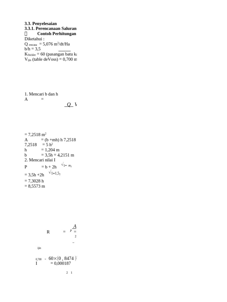 Contoh Perhitungan Perencanaan Saluran Irigasi PDF Free | PDF