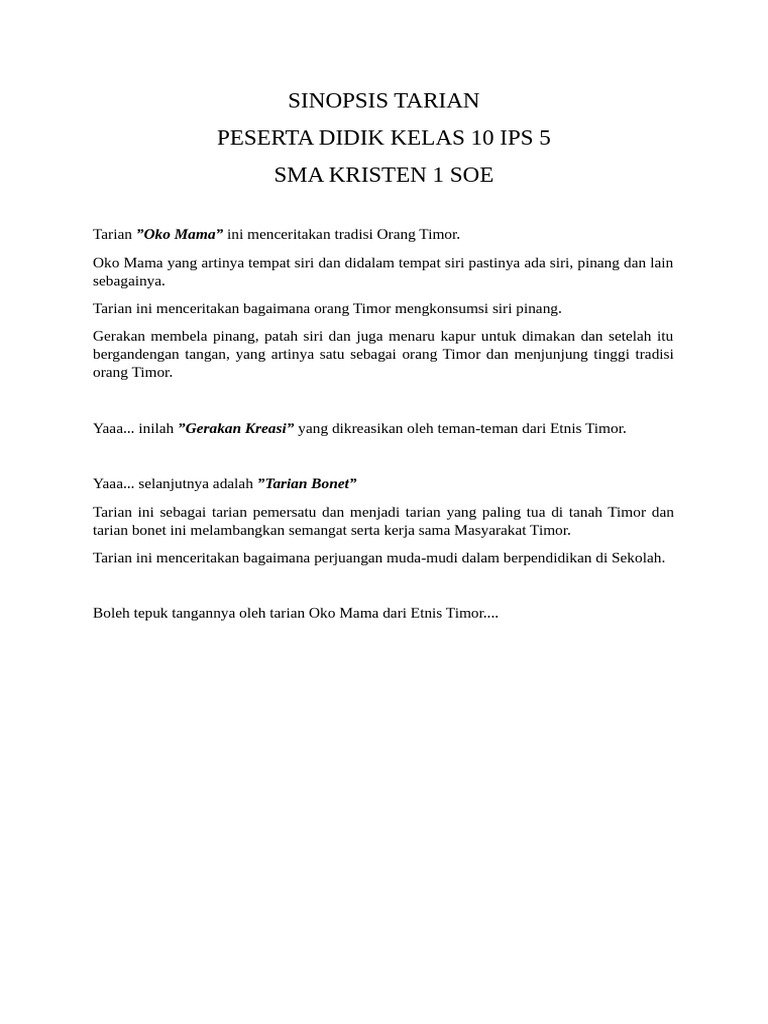 Sinopsis Tarian Oko Mama Etnis Timor | PDF