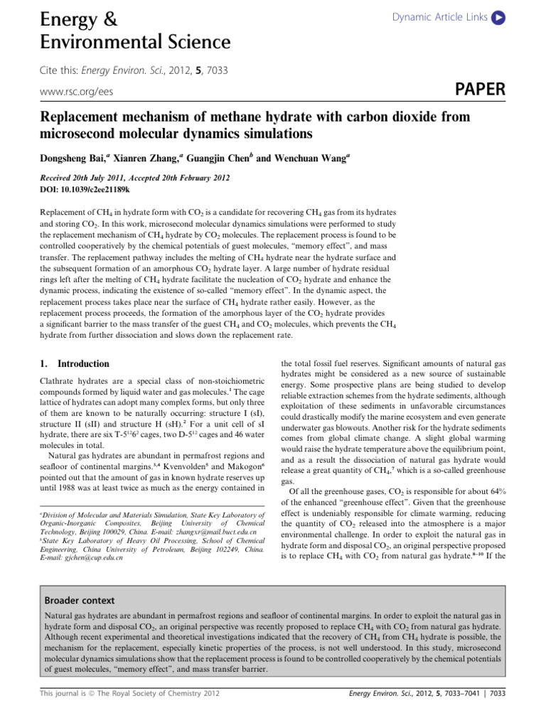 Replacement mechanism of methane hydrate with carbon dioxide MD | PDF